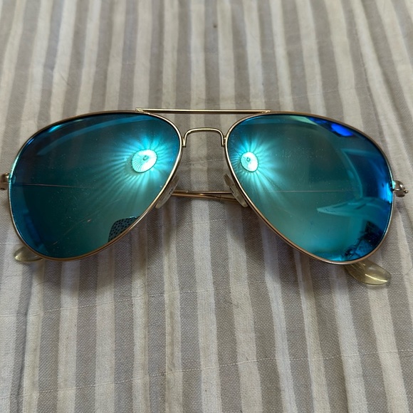 Accessories | Gold Metal Blue Lense Aviator Sunglasses | Poshmark